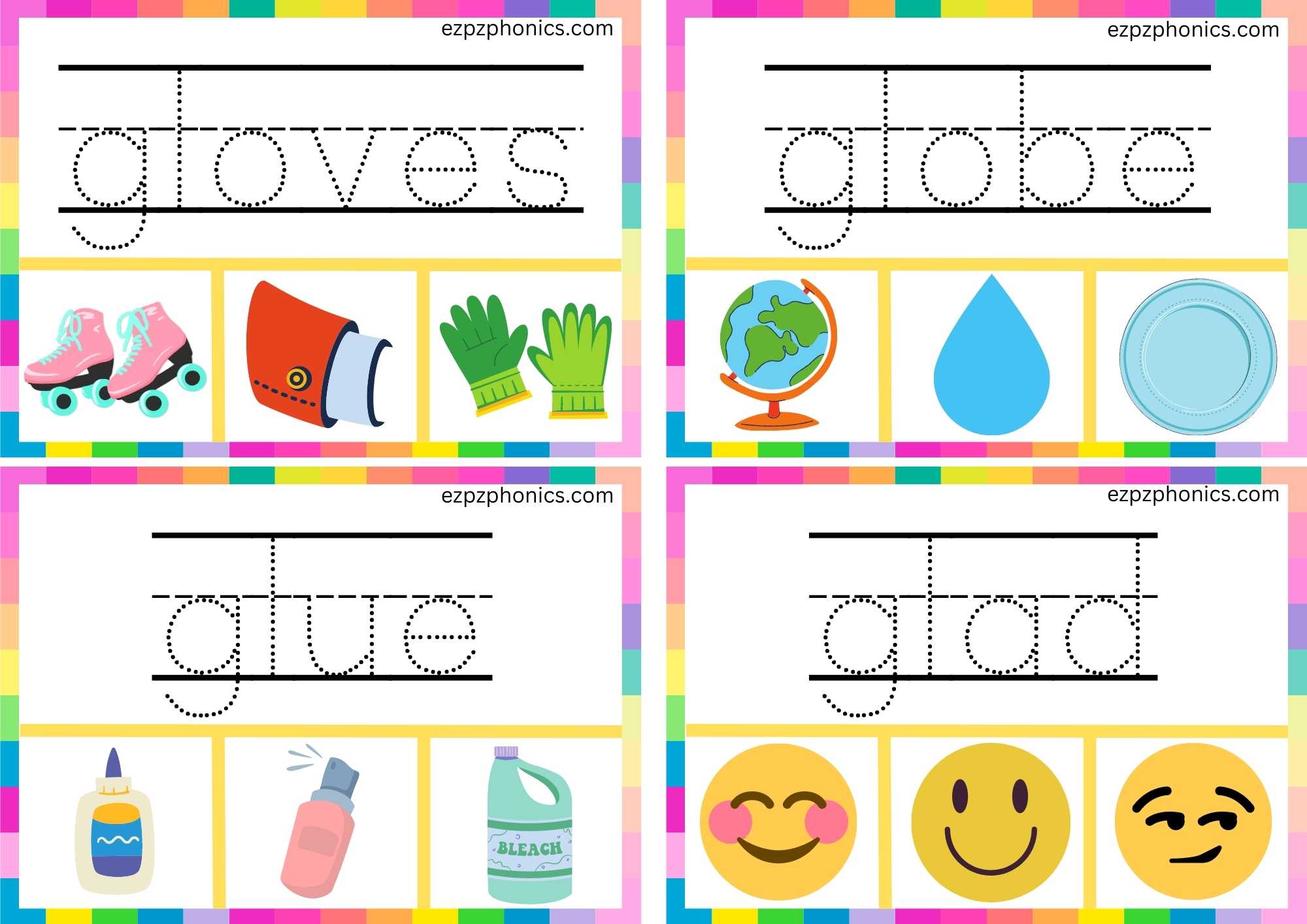 GL Beginning Blends Clip Cards Trace The Words And Clip The Correct Images Set 1 - ezpzphonics.com